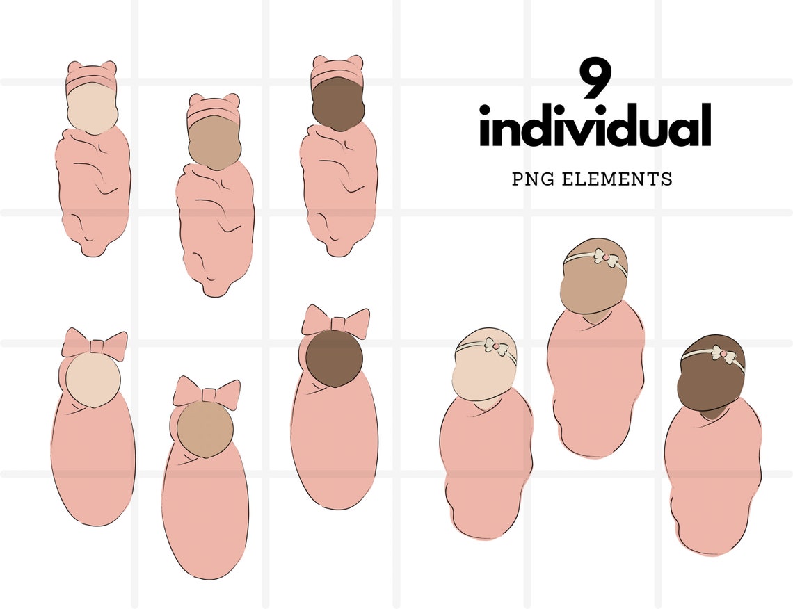 Newborn Baby Clip Art Bundle, Pink Infant Girl Vector Illustration ...