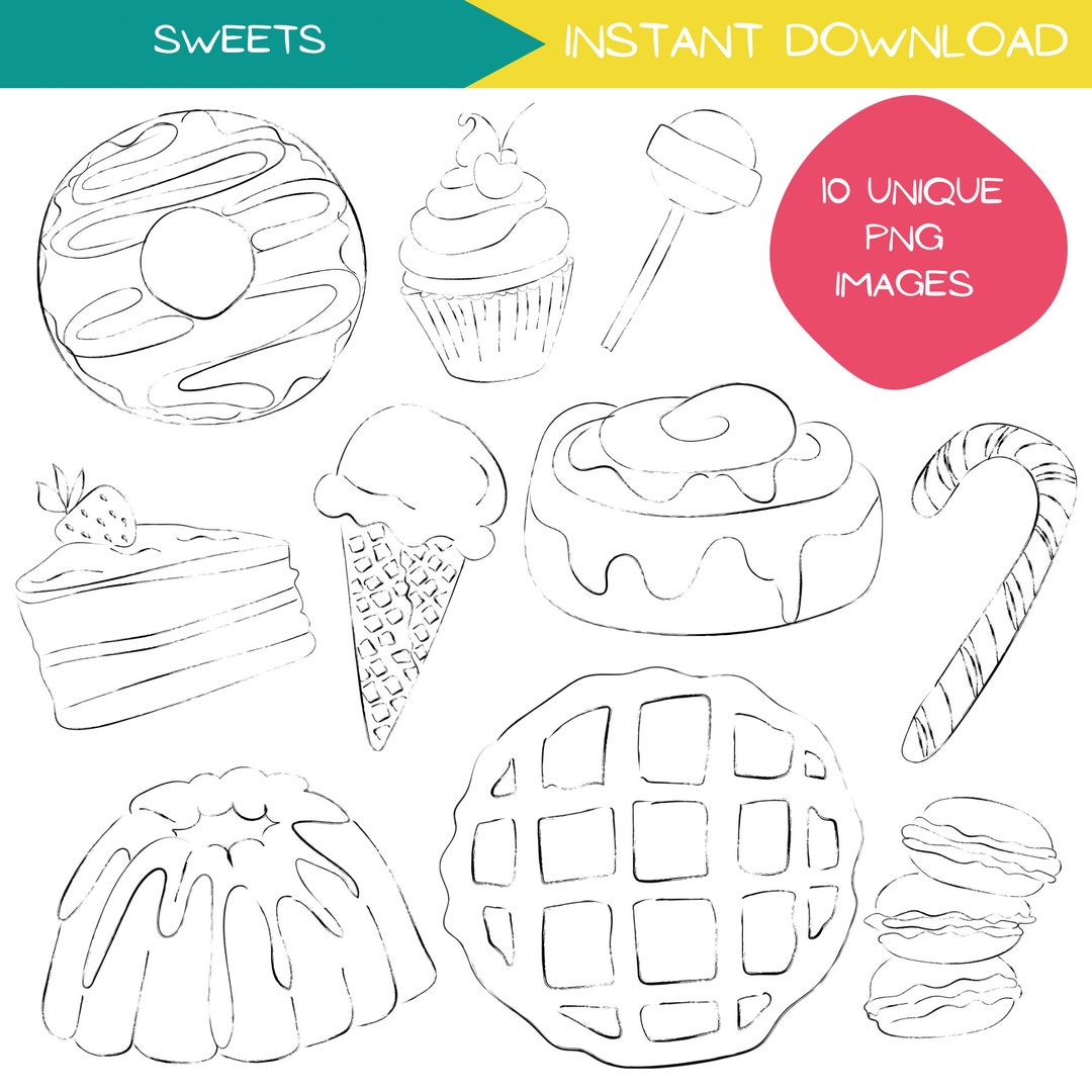 Sweets Clip Art Bundle, Hand-drawn Bakery PNG Designs, Baked Goods Food ...