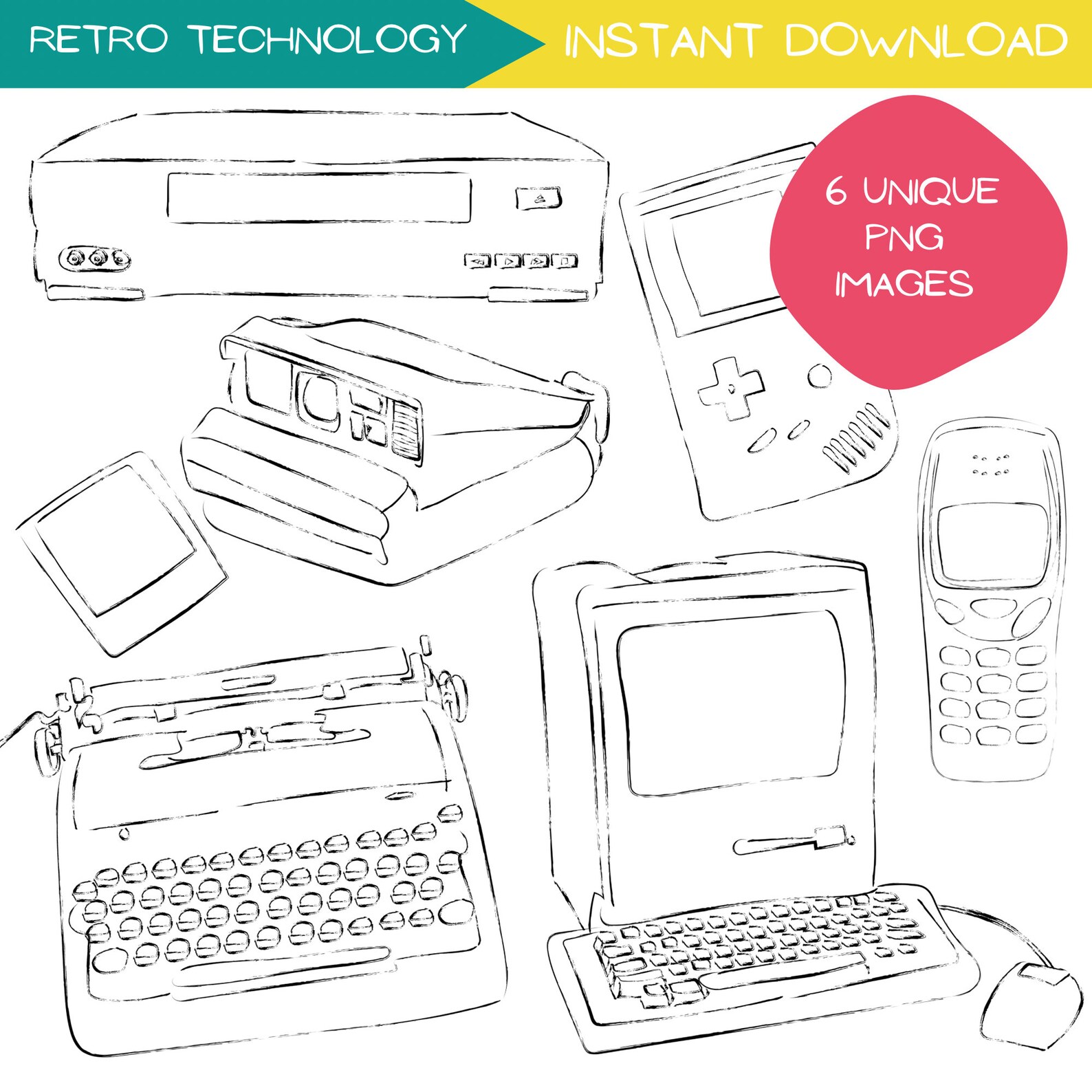 Vintage Tech Clip Art Bundle, Retro Gadget Illustration Clipart, 80s ...