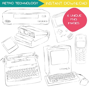 Vintage Tech Clip Art Bundle, Retro Gadget Illustration Clipart, 80s ...