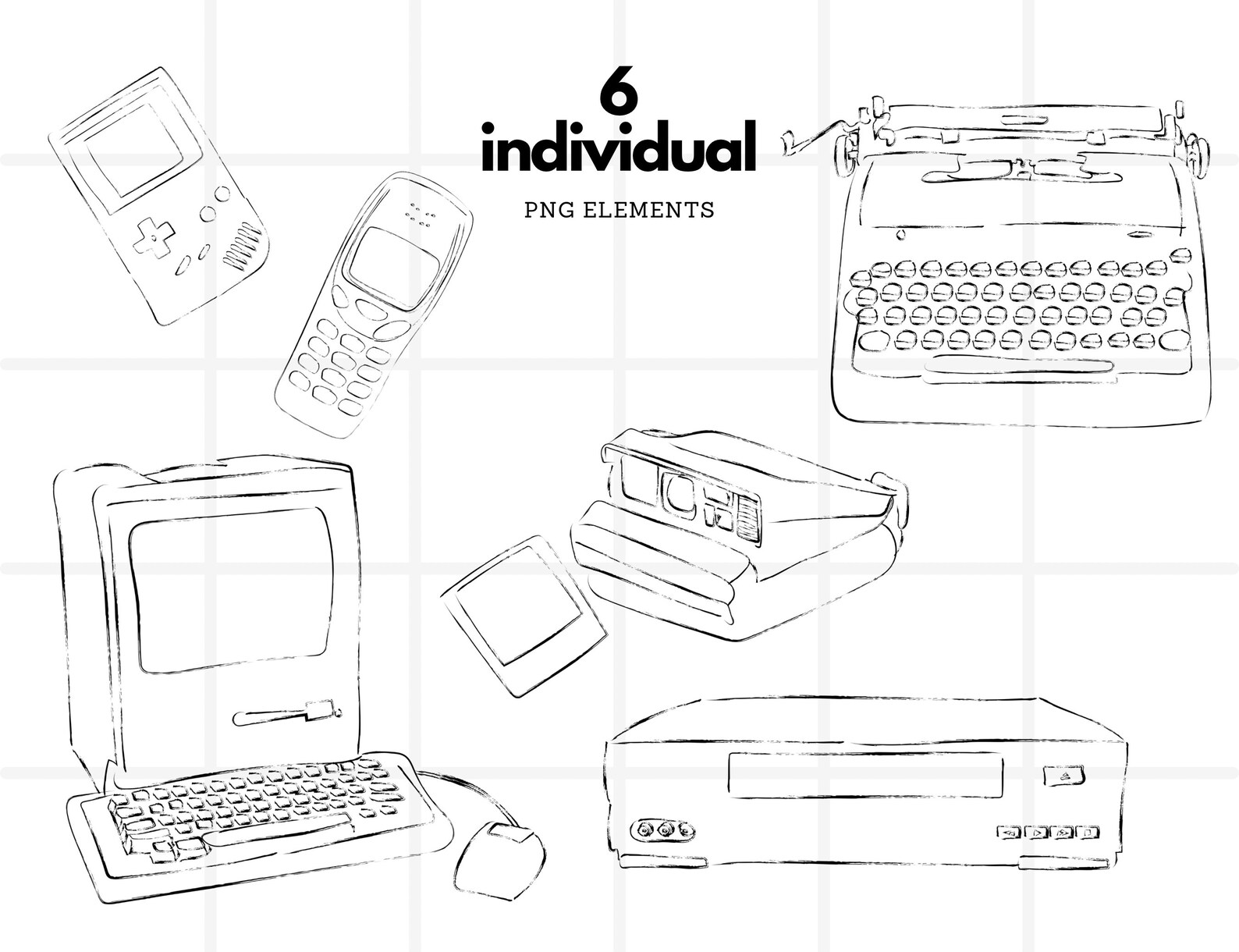 Vintage Tech Clip Art Bundle, Retro Gadget Illustration Clipart, 80s ...