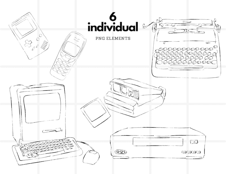 Vintage Tech Clip Art Bundle, Retro Gadget Illustration Clipart, 80s ...
