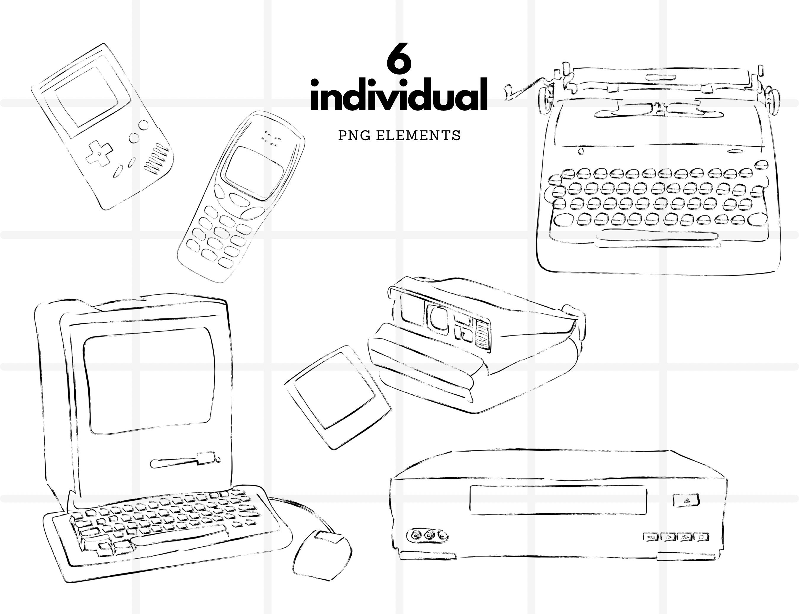 Vintage Tech Clip Art Bundle, Retro Gadget Illustration Clipart, 80s ...