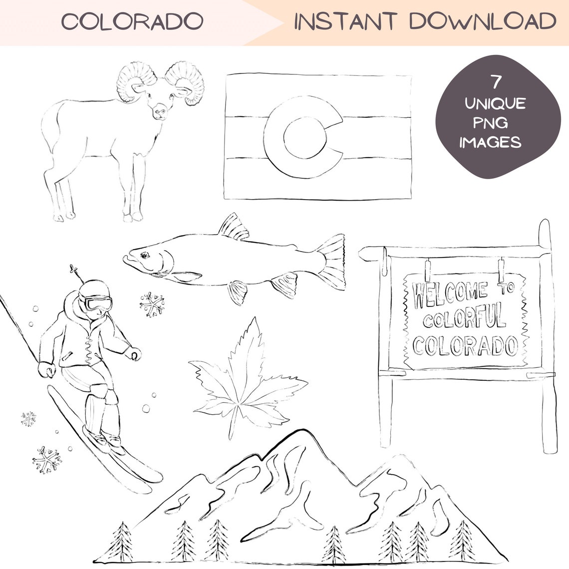 Colorado PNG Clip Art Bundle, Denver DIY Gift, Hand-drawn Rocky ...