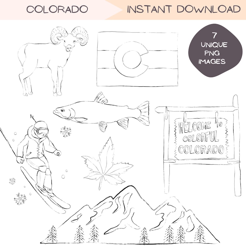 Hand-drawn Colorado Clip Art Bundle: Transparent PNG (digital Download ...