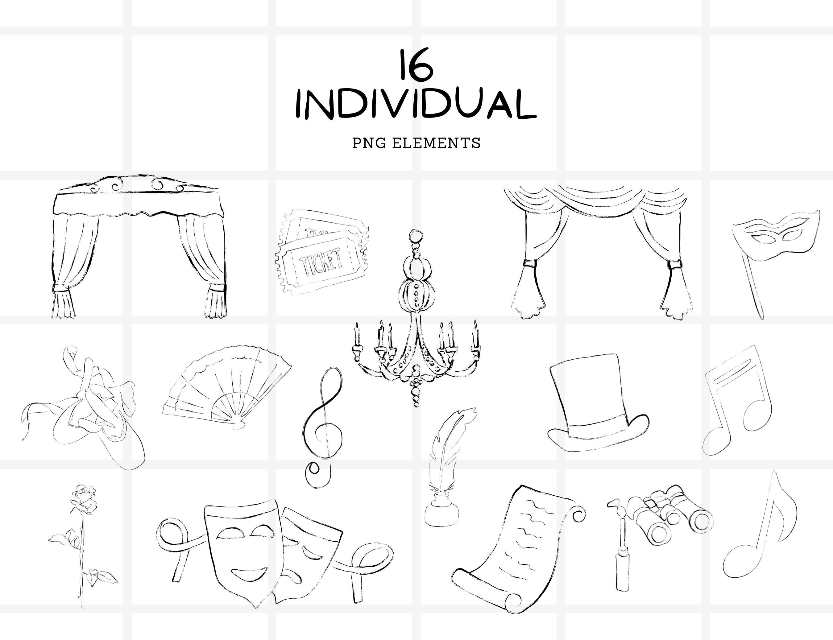 Opera Clip Art Bundle, Victorian Theater Hand-drawn PNG Images, Stage ...