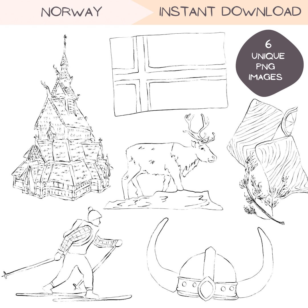 Norway Clipart Bundle, Scandinavian Travel Clip Art Designs, Minimalist ...