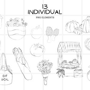 Farmer's Market Clip Art Bundle, Hand-drawn PNG Designs, Market Stand ...