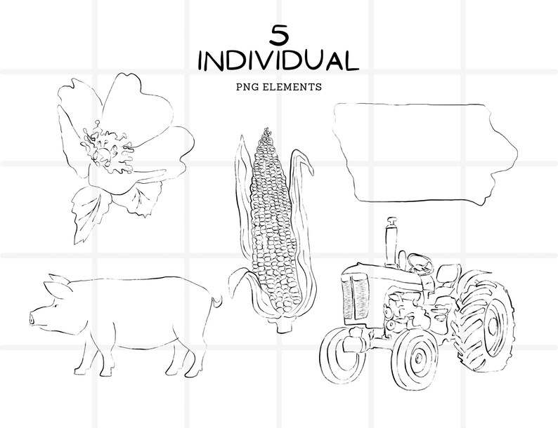 Iowa Clip Art, Simple Clipart Hand Drawn Illustration Bundle, Midwest ...
