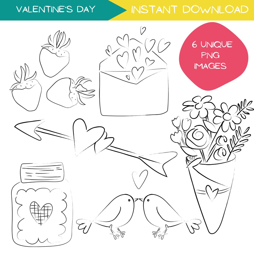 Valentine's Day Clip Art Bundle, Heart Doodle Clipart, Simple Love Bird ...