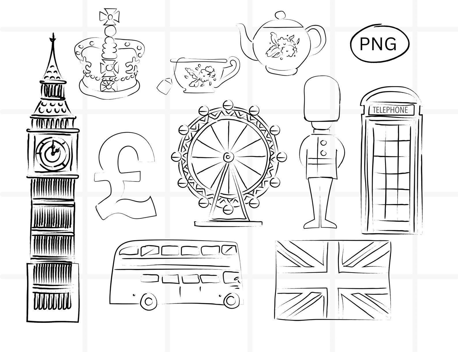 London Clipart Bundle, Travel England Clip Art Designs, Minimalist Line ...