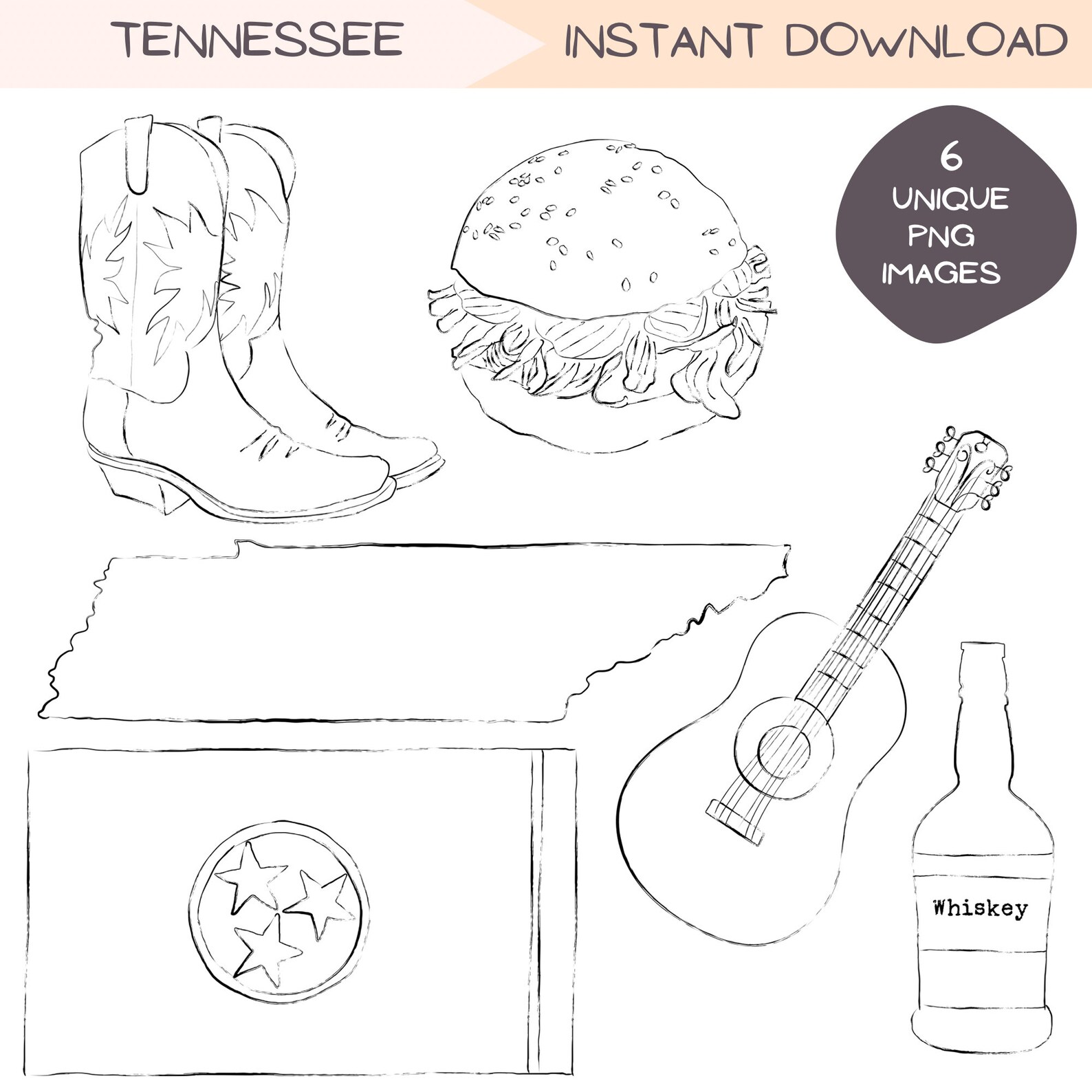 Tennessee Clipart Bundle, Nashville Travel Clip Art Designs, Minimalist ...