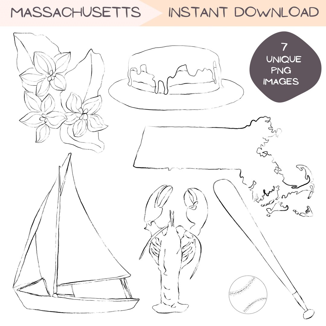 Massachusetts Clipart Bundle, East Coast Travel Clip Art Designs ...