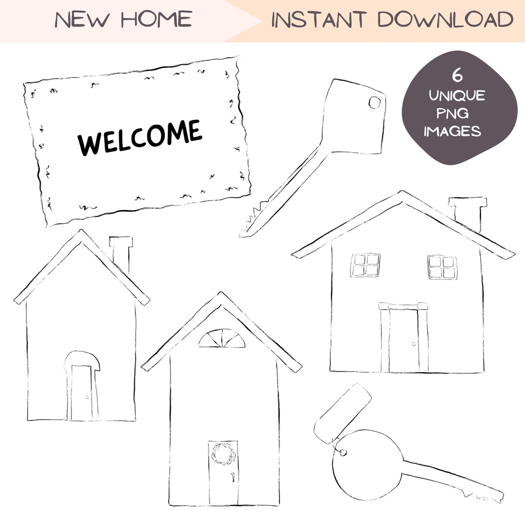 New Home Clip Art Bundle, Moving House Clipart Simple Real Estate Hand ...
