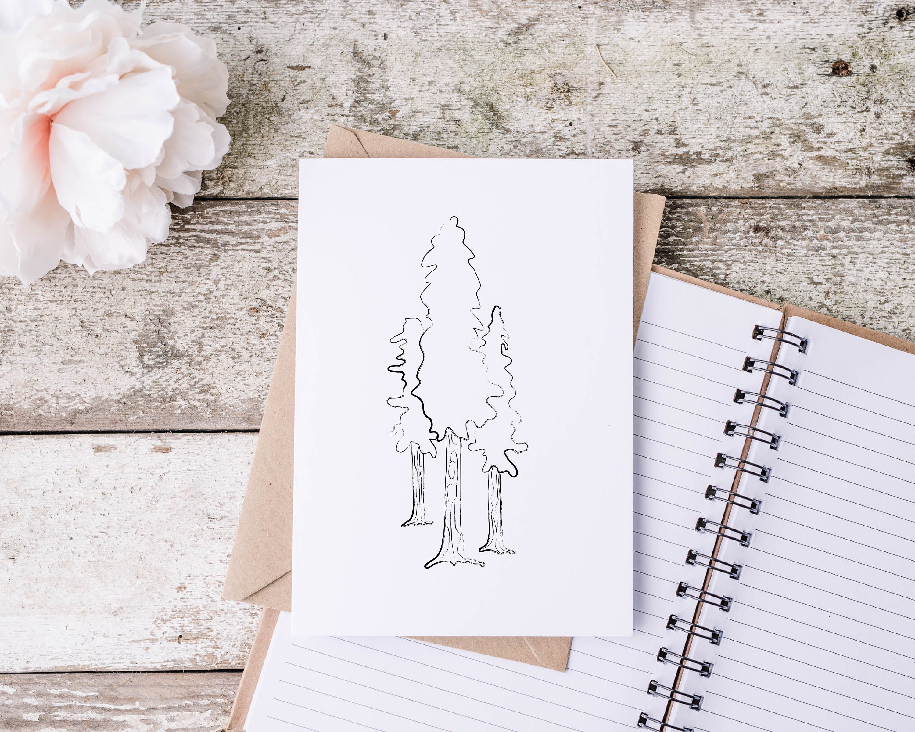 Redwood Tree Line Art, PNW Forest Illustration, Hand-drawn Woodland ...