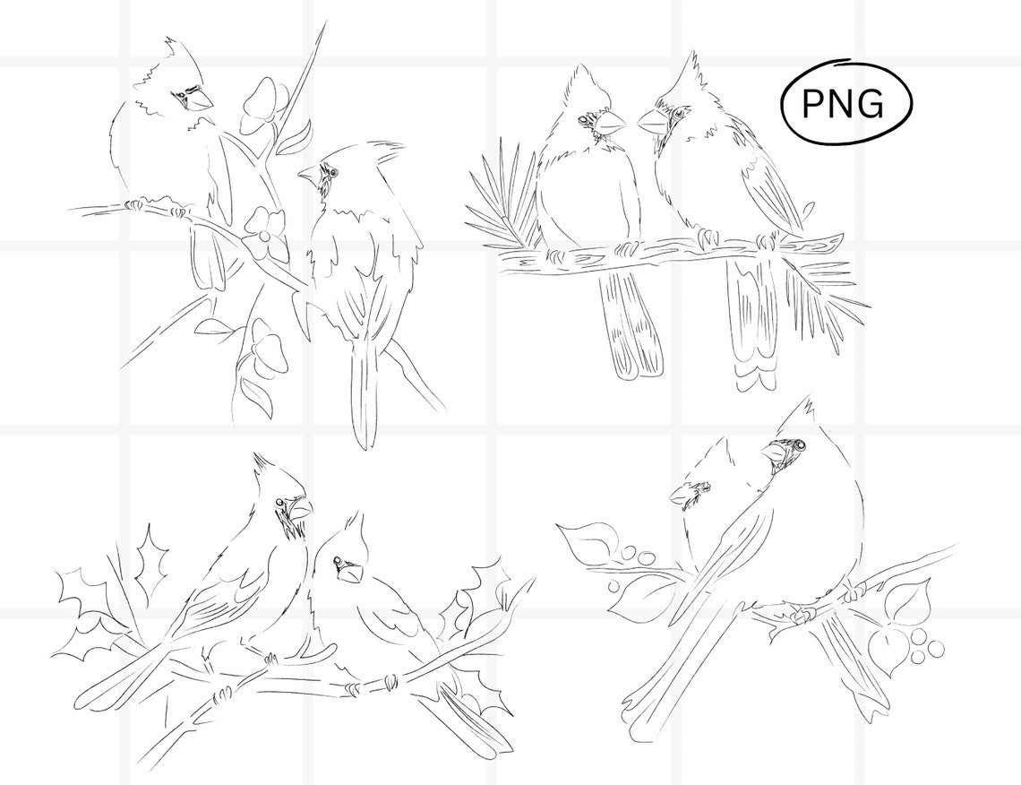Cardinal Clip Art Bundle, Simple Winter Nature Line Art Clipart, Bird ...