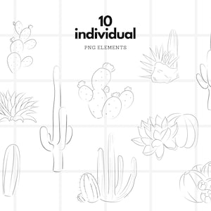 Desert Botanical Clipart Bundle, Cactus Clip Art, Succulent Line Art ...