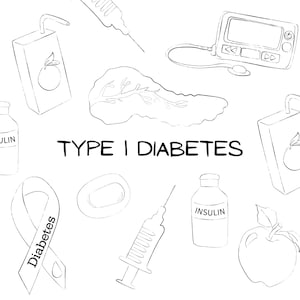 Type 1 Diabetes Clip Art Bundle, Diabetic Supplies Hand-drawn PNG ...