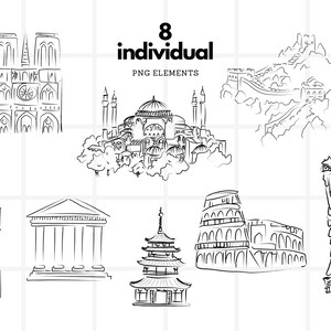 Around the World Landmarks Clipart Set, Travel Digital Download ...