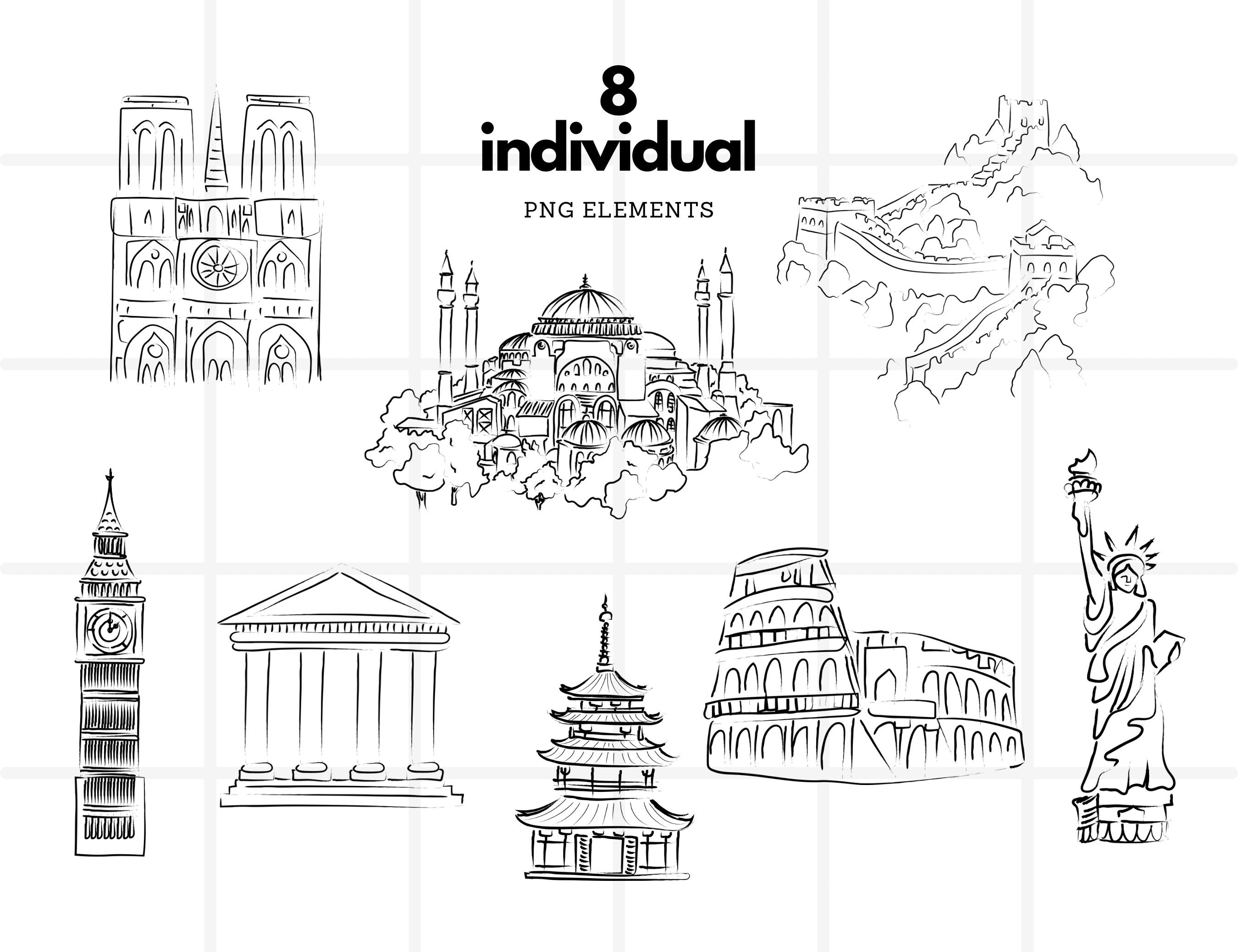Around the World Landmarks Clipart Set, Travel Digital Download ...