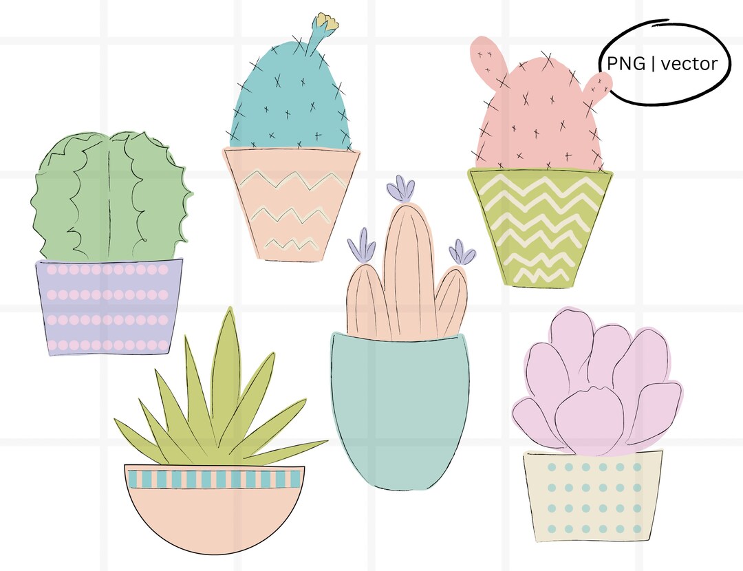 Cactus Succulent Clip Art Bundle Pastel Hand Drawn - Etsy