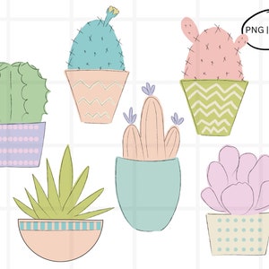Cactus Succulent Clip Art Bundle Pastel Hand Drawn - Etsy