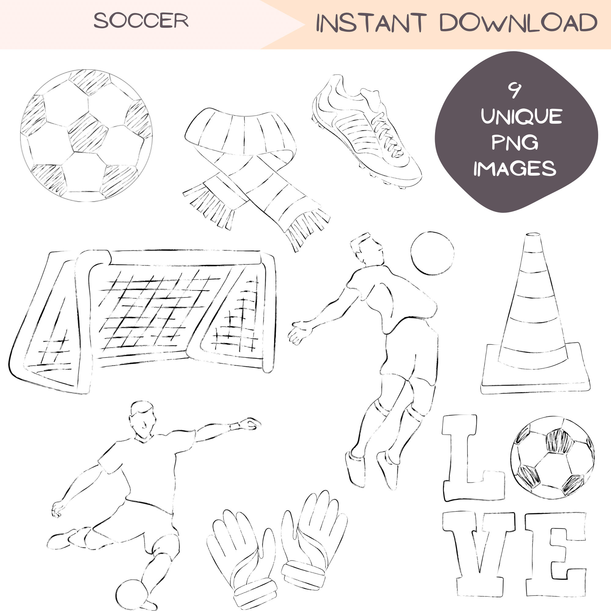 Soccer Clipart Bundle, Soccer Player PNG Clip Art, Simple Sports, Line ...