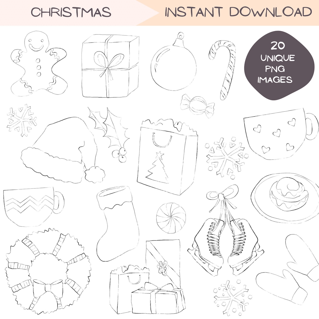 Christmas Line Art Clip Art Bundle, Clipart PNG, Simple Minimalist Hand ...