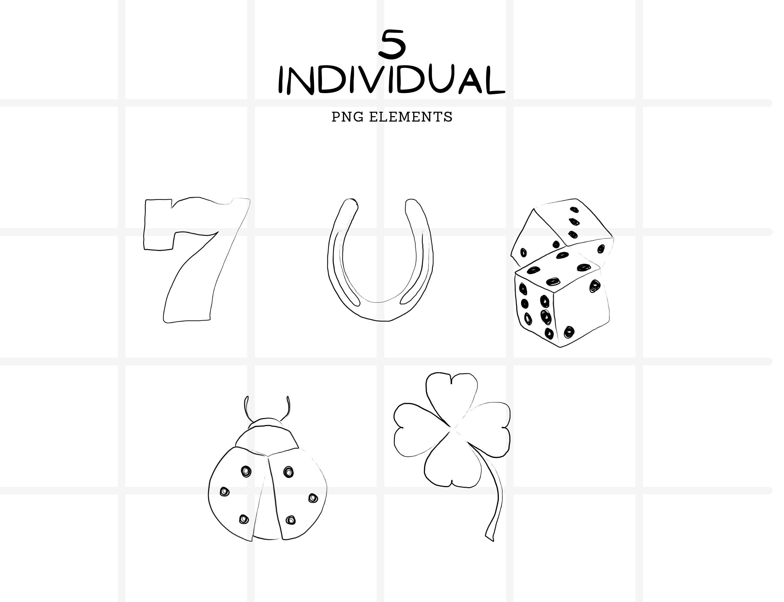 Lucky Symbols Clipart PNG Set, Hand-drawn 4 Leaf Clover Doodle ...