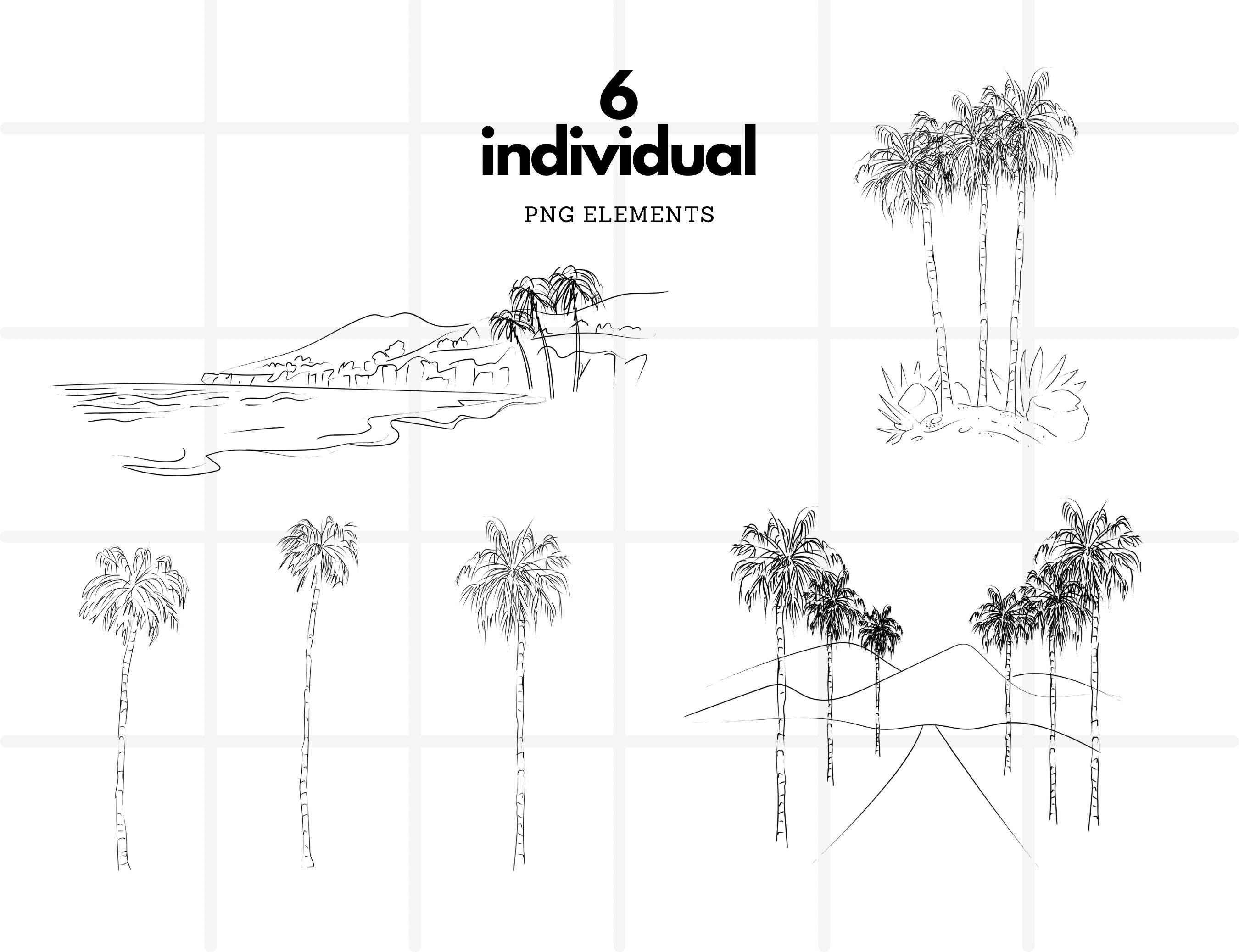 Palm Tree Line Art Clipart, Hand-drawn PNG Sketches, California Beach ...