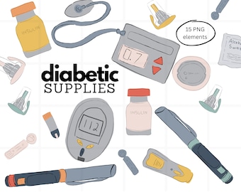 Diabetes Supplies Clip Art Bundle, Simple Hand Drawn Diabetic ...