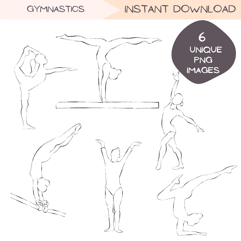 Gymnastics PNG Clipart Bundle, Hand Drawn Gymnast Line Art, Digital ...
