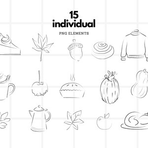 Fall Line Art Clip Art Bundle, Autumn Clipart PNG, Simple Minimalist ...