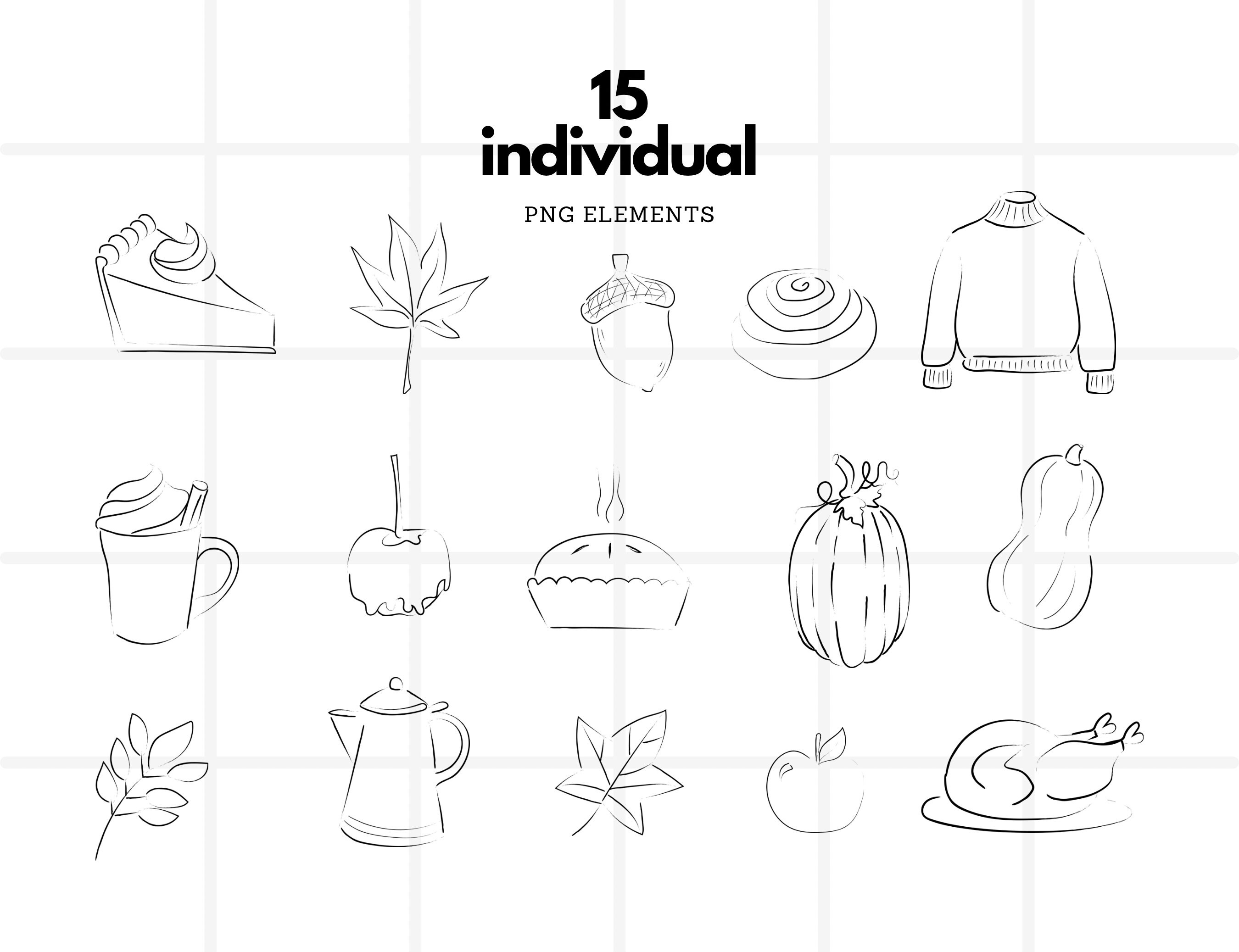 Fall Line Art Clip Art Bundle, Autumn Clipart PNG, Simple Minimalist ...