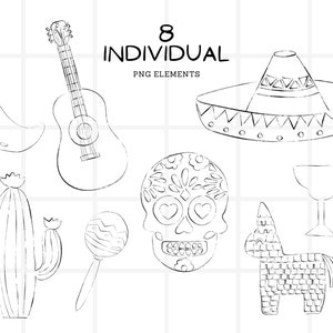 Cinco De Mayo Clip Art Bundle, Fiesta Clipart, Margarita Line Art ...