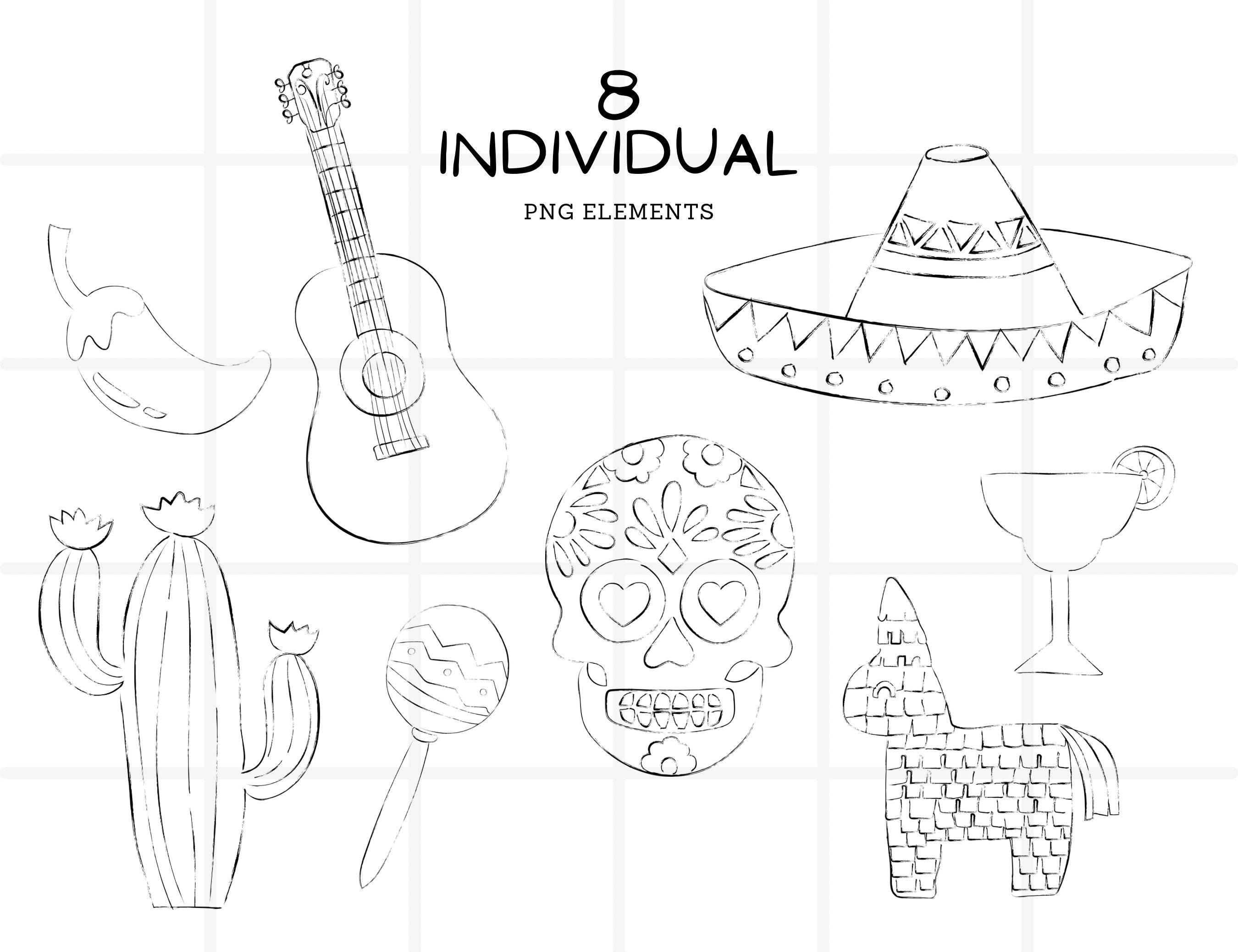 Cinco De Mayo Clip Art Bundle, Fiesta Clipart, Margarita Line Art ...
