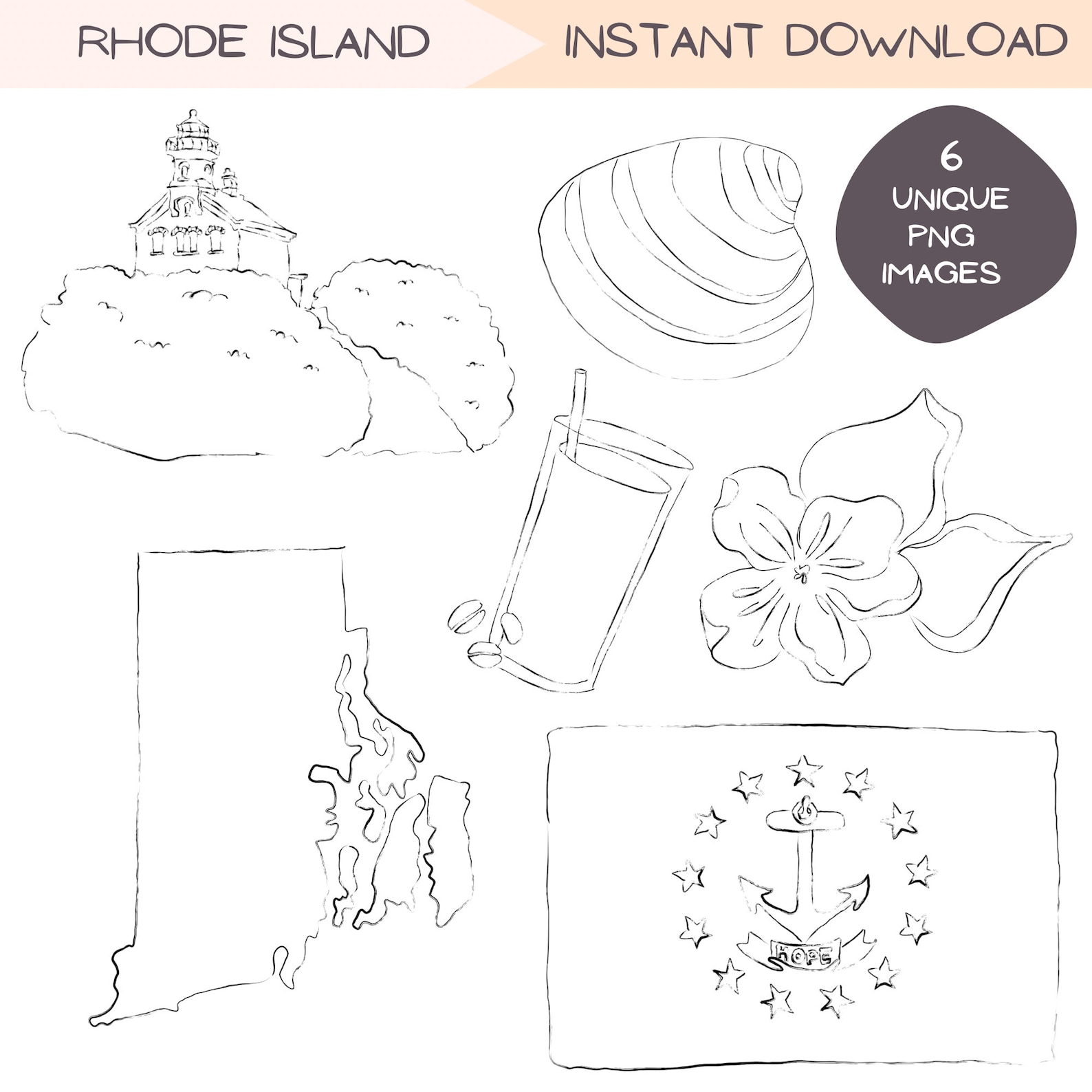 Rhode Island Clipart Bundle, Lighthouse Clip Art Designs, Minimalist ...