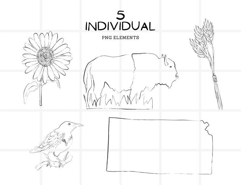 Kansas Clip Art, Simple Clipart Hand Drawn Illustration Bundle, Midwest ...