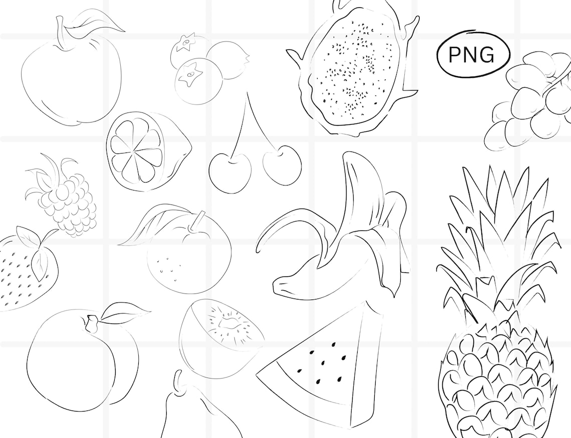 Fruit Line Art Clipart Bundle, Food Clip Art, Hand Drawn Doodle Food ...