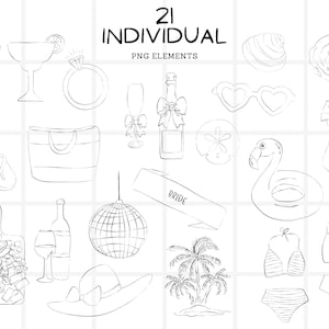 Beach Bachelorette Party Clip Art Bundle, Hand Drawn PNG Designs DIY ...