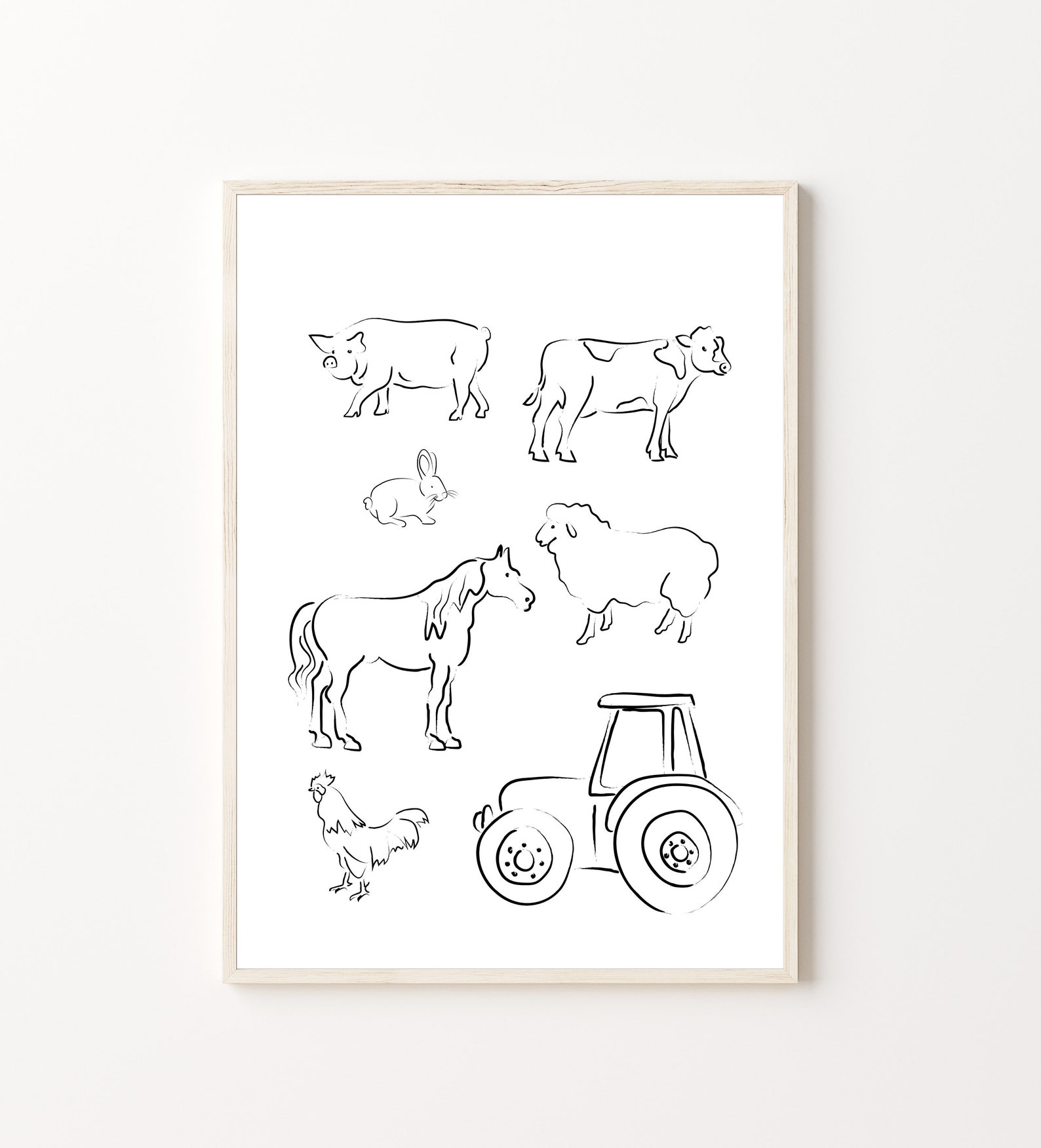 Farm Animal Clip Art Bundle, Barnyard Line Art Clipart, Simple Black ...