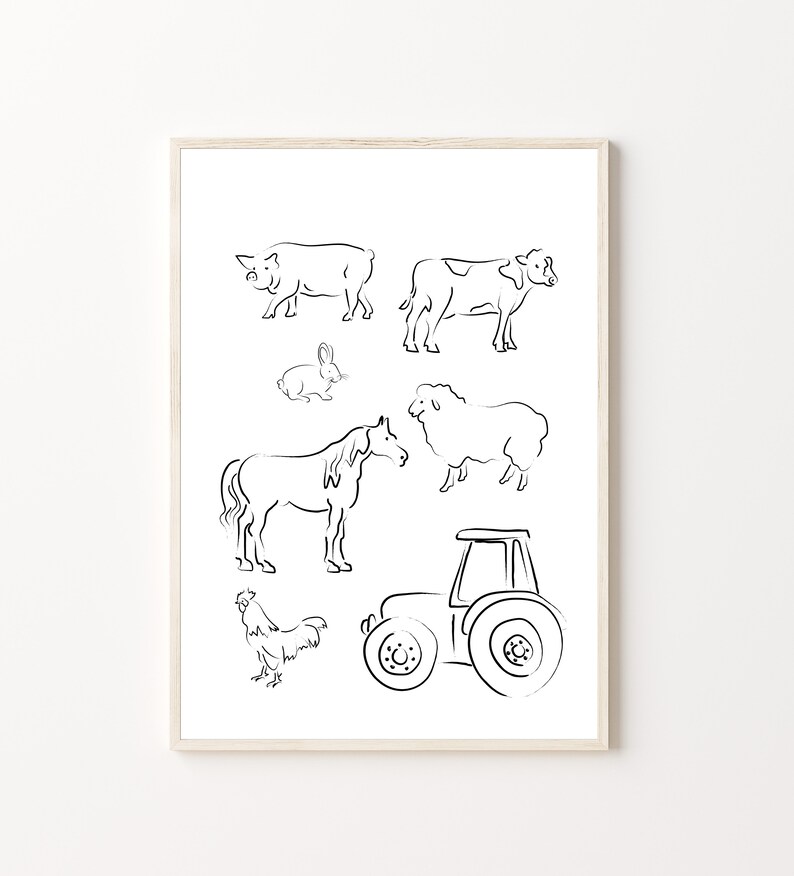 Farm Animal Clip Art Bundle, Barnyard Line Art Clipart, Simple Black ...