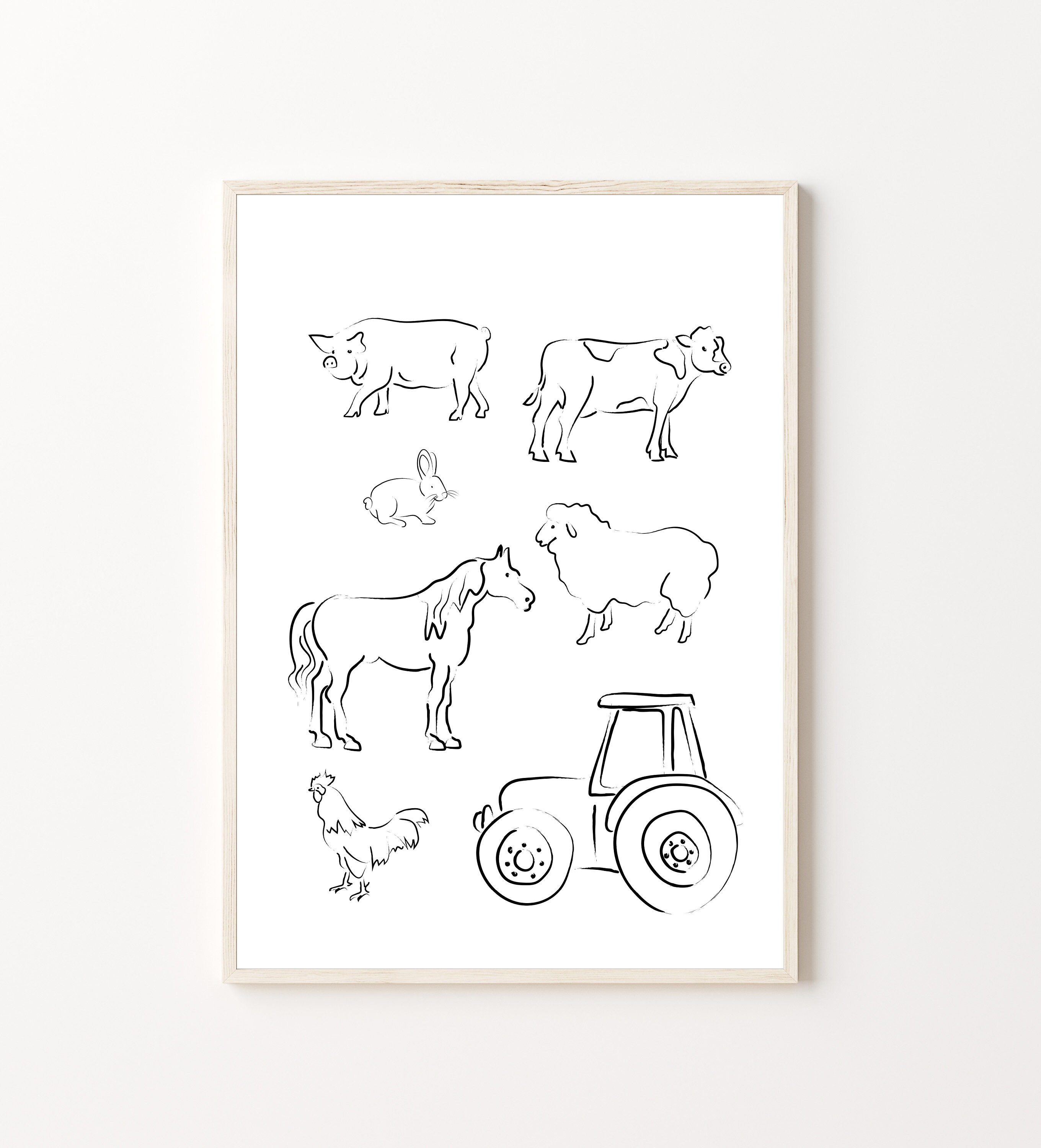 Farm Animal Clip Art Bundle, Barnyard Line Art Clipart, Simple Black ...