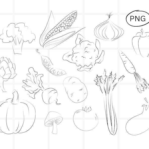 Vegetable Line Art Clipart - Etsy