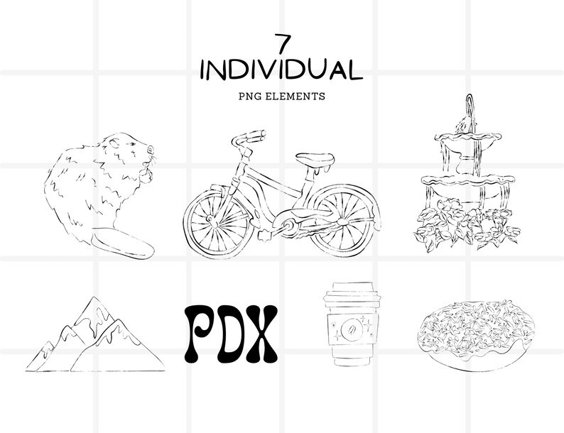 Portland Oregon Clipart Bundle, PDX Travel Clip Art Designs, Minimalist ...