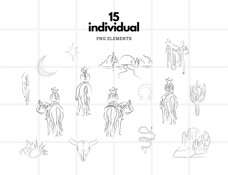 Cowgirl PNG Clipart Bundle, Hand-drawn Western Desert Drawing ...