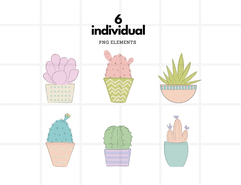 Cactus Succulent Clip Art Bundle Pastel Hand Drawn - Etsy
