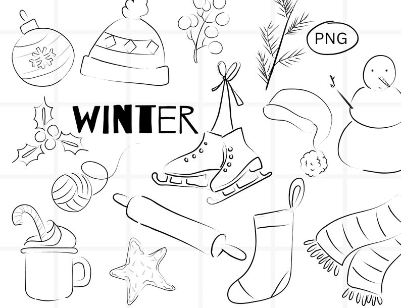 Winter Clip Art Bundle, Christmas Holiday Clipart PNG, Simple ...