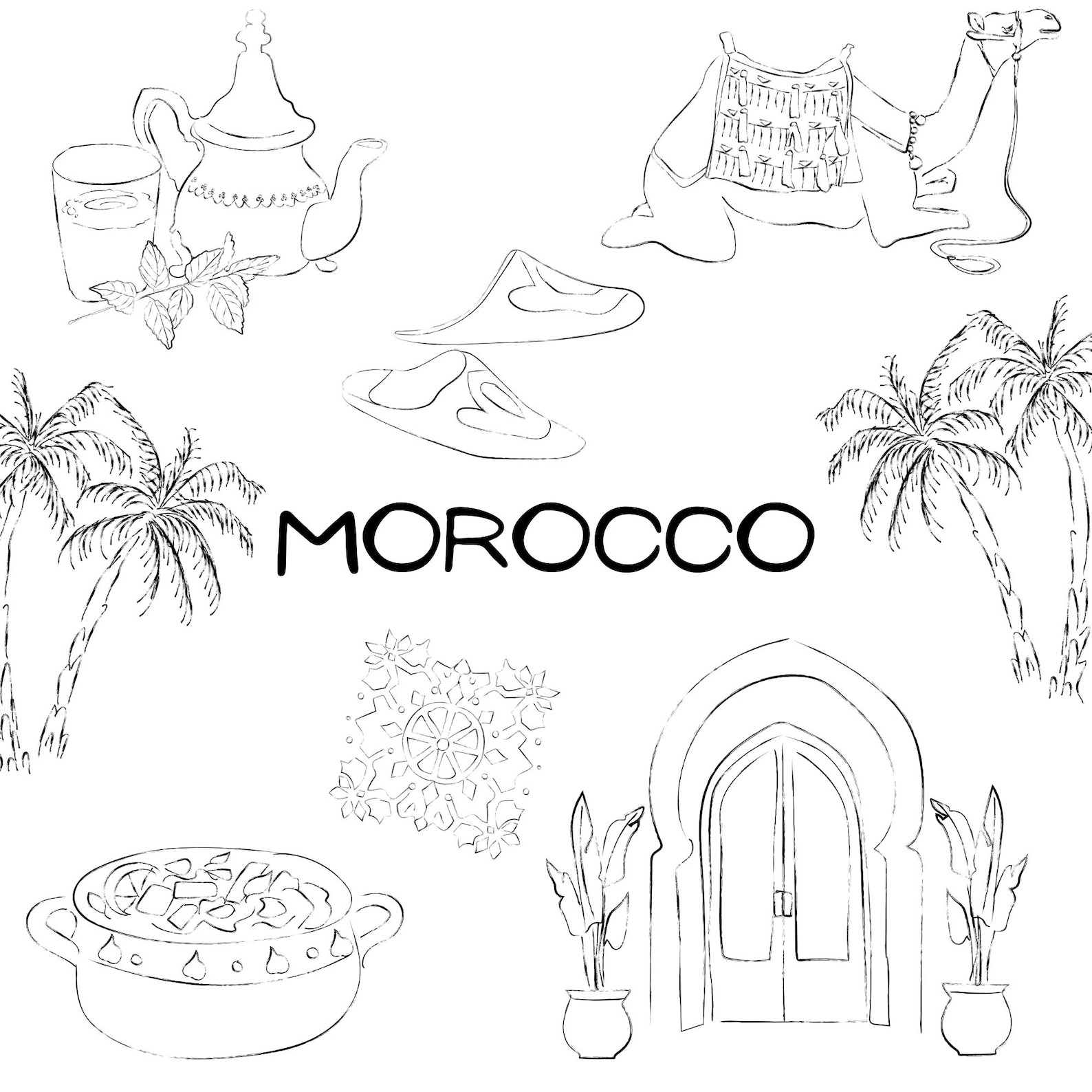 Morocco Clipart Bundle, Rabat Vacation Hand-drawn Line Art, African ...