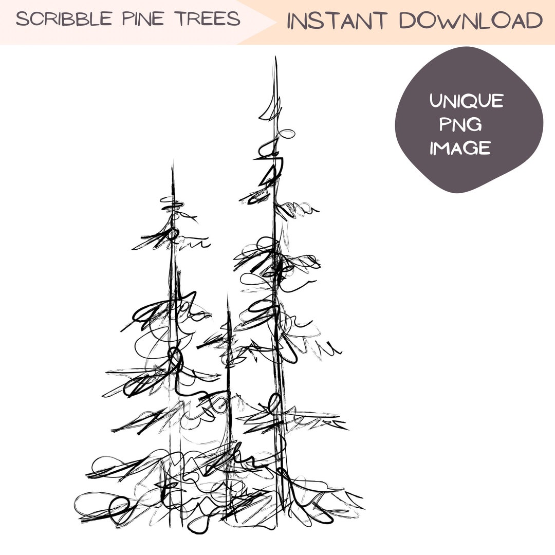 Pine Tree Scribble Sketch Clipart, Hand-drawn Forest Transparent PNG ...